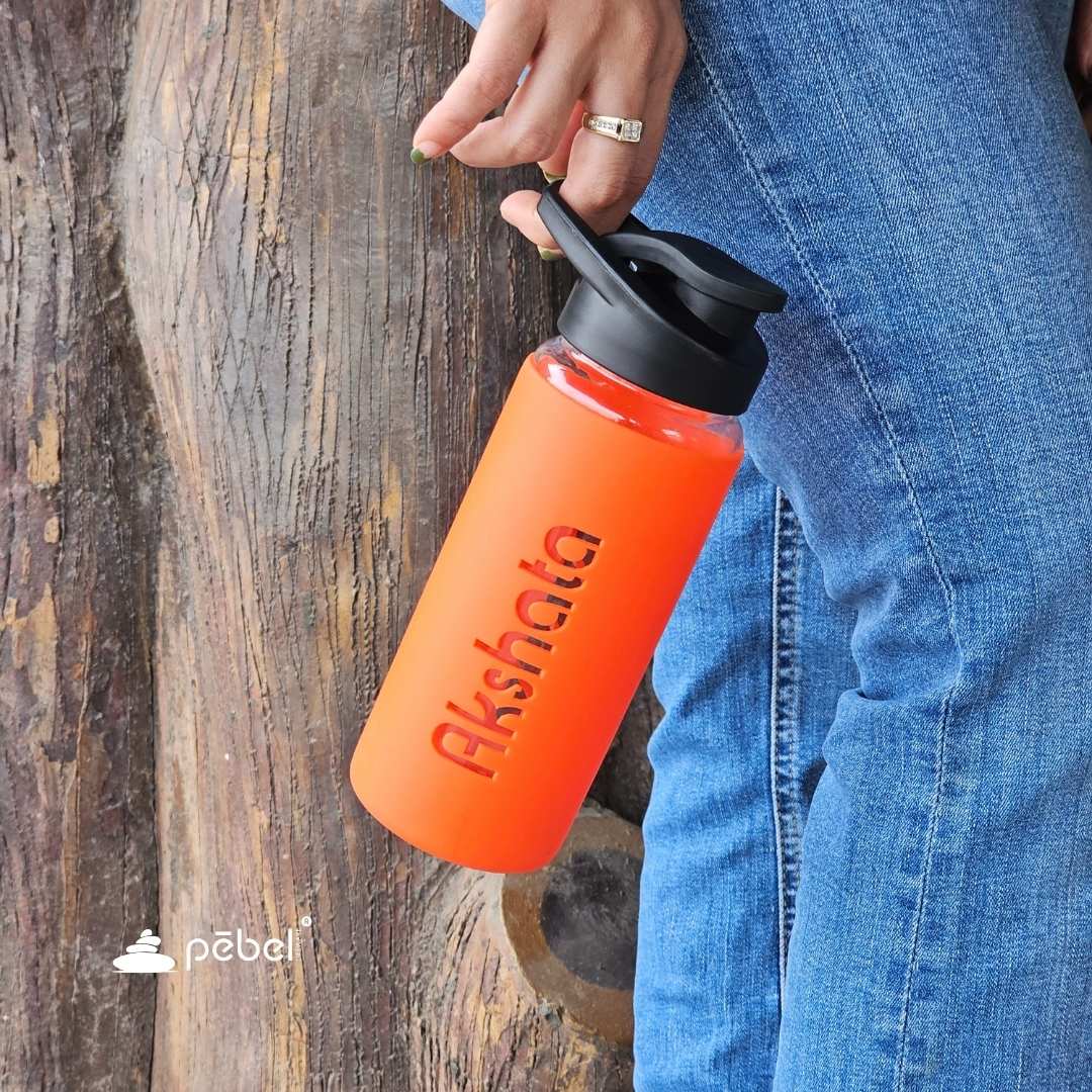 Personalized Glass Bottle With Silicone Sleeve 550ml Stylish Water