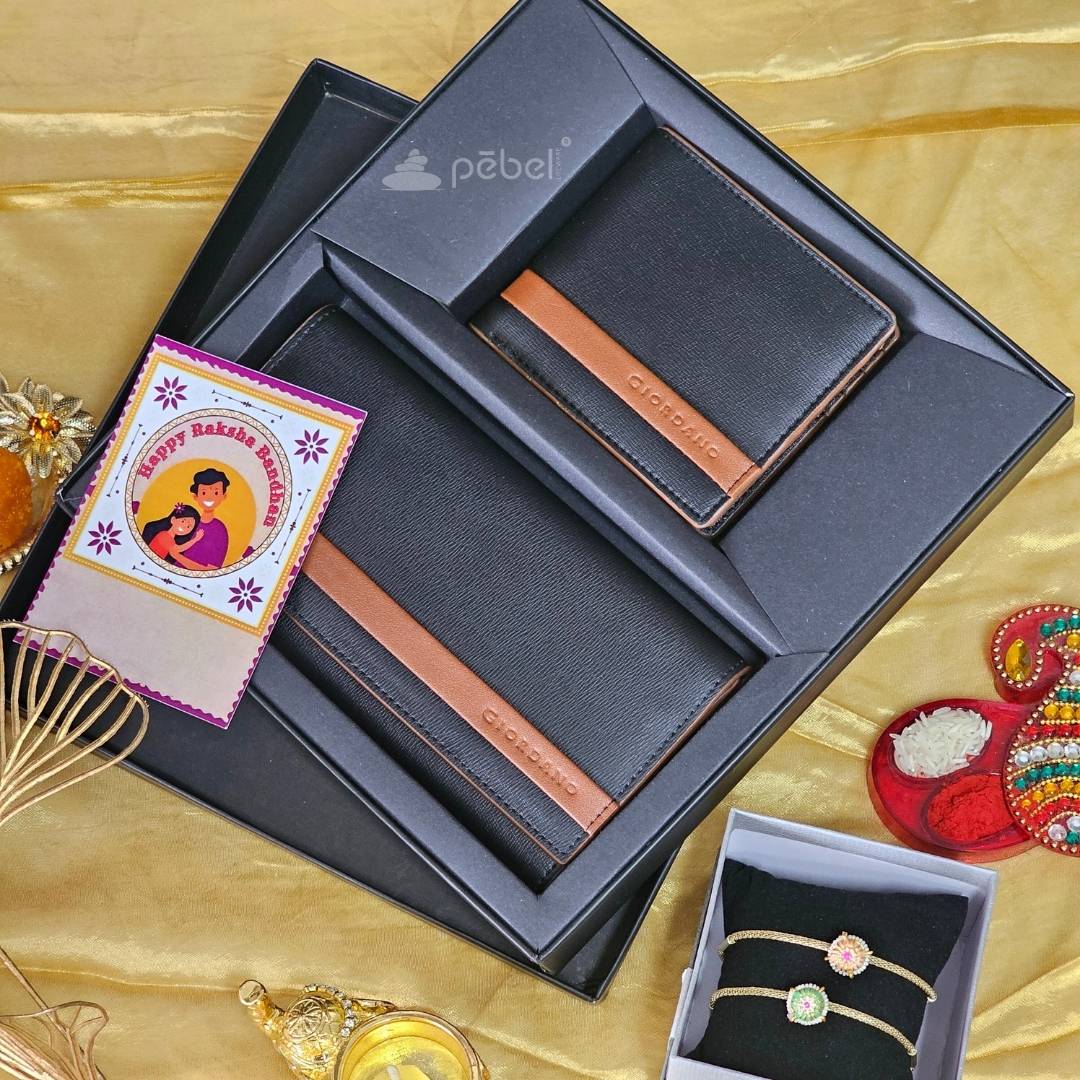 Pebel Lifeware Personalized Giordano Wallet & Clutch Set for Bhaiya-Bhabhi – Rakhi Gift