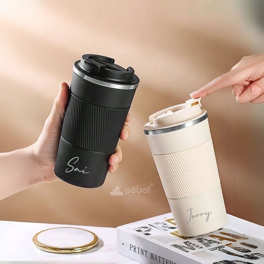 Personalized Insulated Coffee Mug with Silicone Grip – Pebel