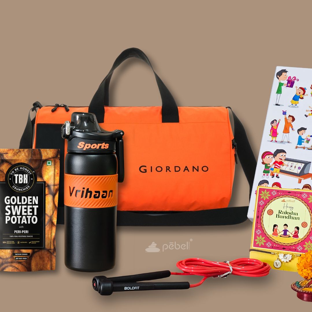 Fitness Freak Bhai Rakhi Gift Set – Duffle Bag & More | Pebel Lifeware