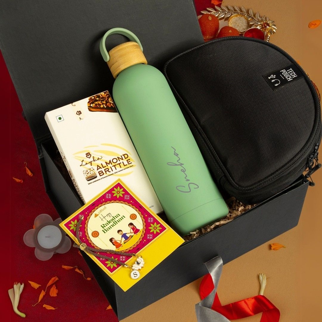Tech Pouch & Personalized Insulated Vacuum Bottle Hamper | Pebel Lifeware