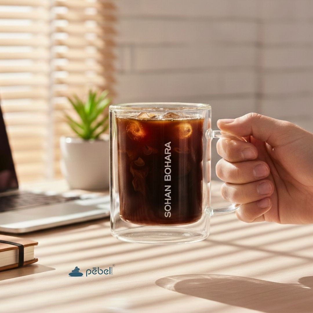 Customized Double Wall Glass Mug Elegant Heat Resistant | Modern Coffee ...