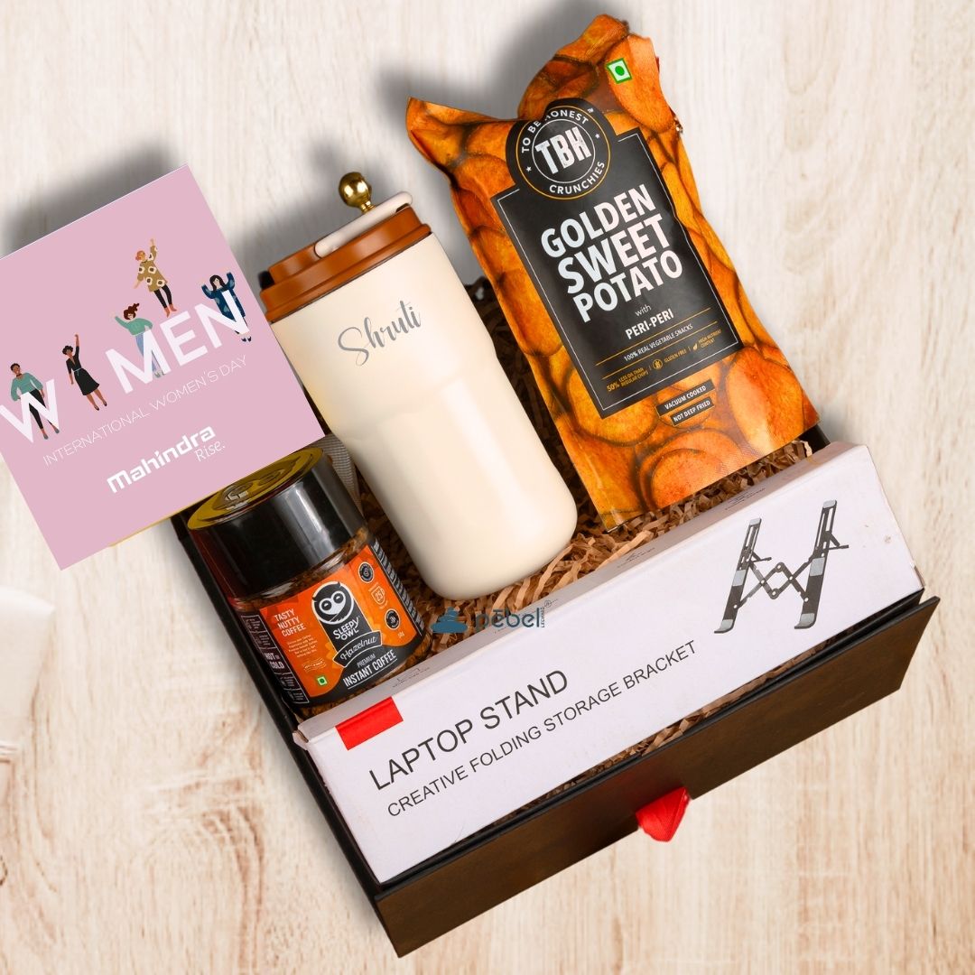 Productivity Hamper - Insulated Mug, Laptop Stand & Coffee - Pebel Lifeware