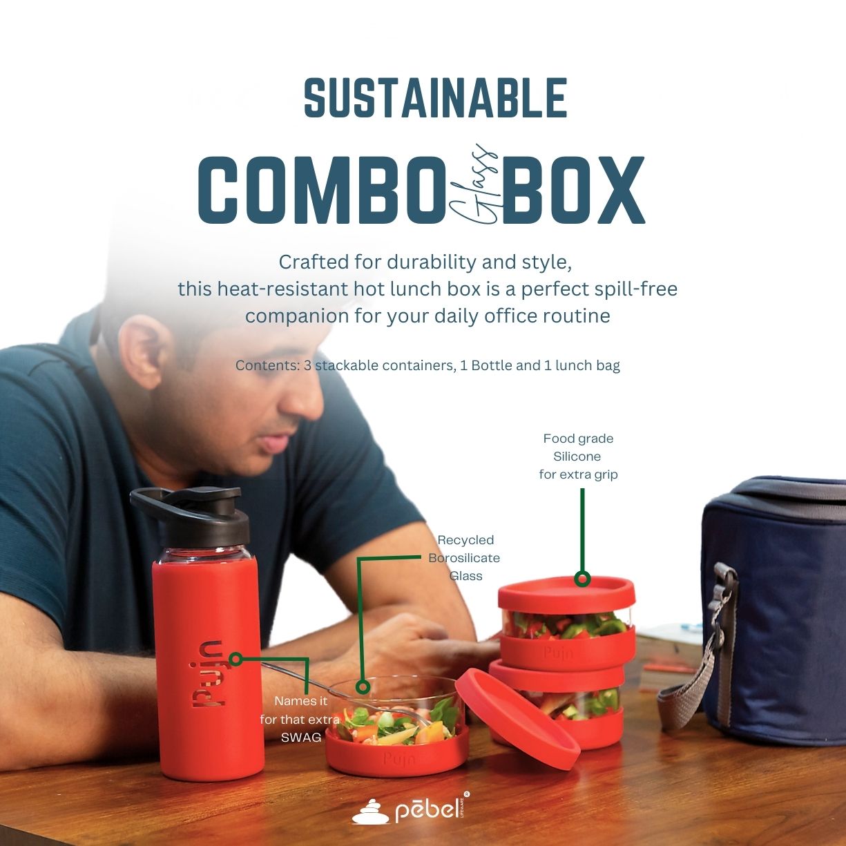 Office Lunch Box & Bottle Combo Set – Pebel