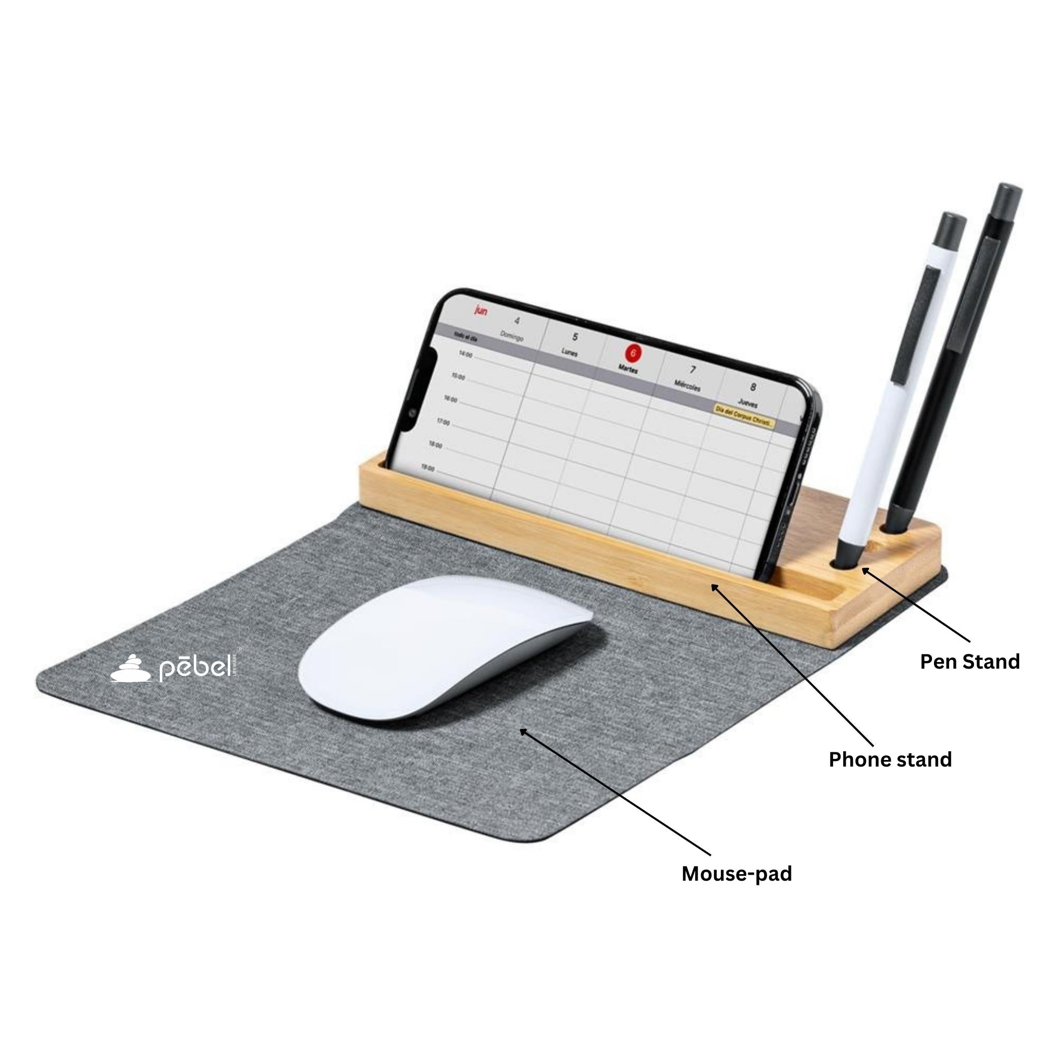 Personalized Desk Organizer - Mouse Pad, Mobile, Pen & Pods Holder – Pebel