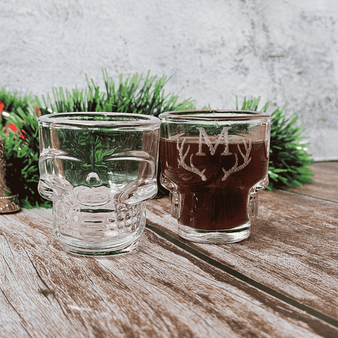 Personalized Skull Shot Glasses Set of 2 | Bar Accessories | Pebel Lifeware